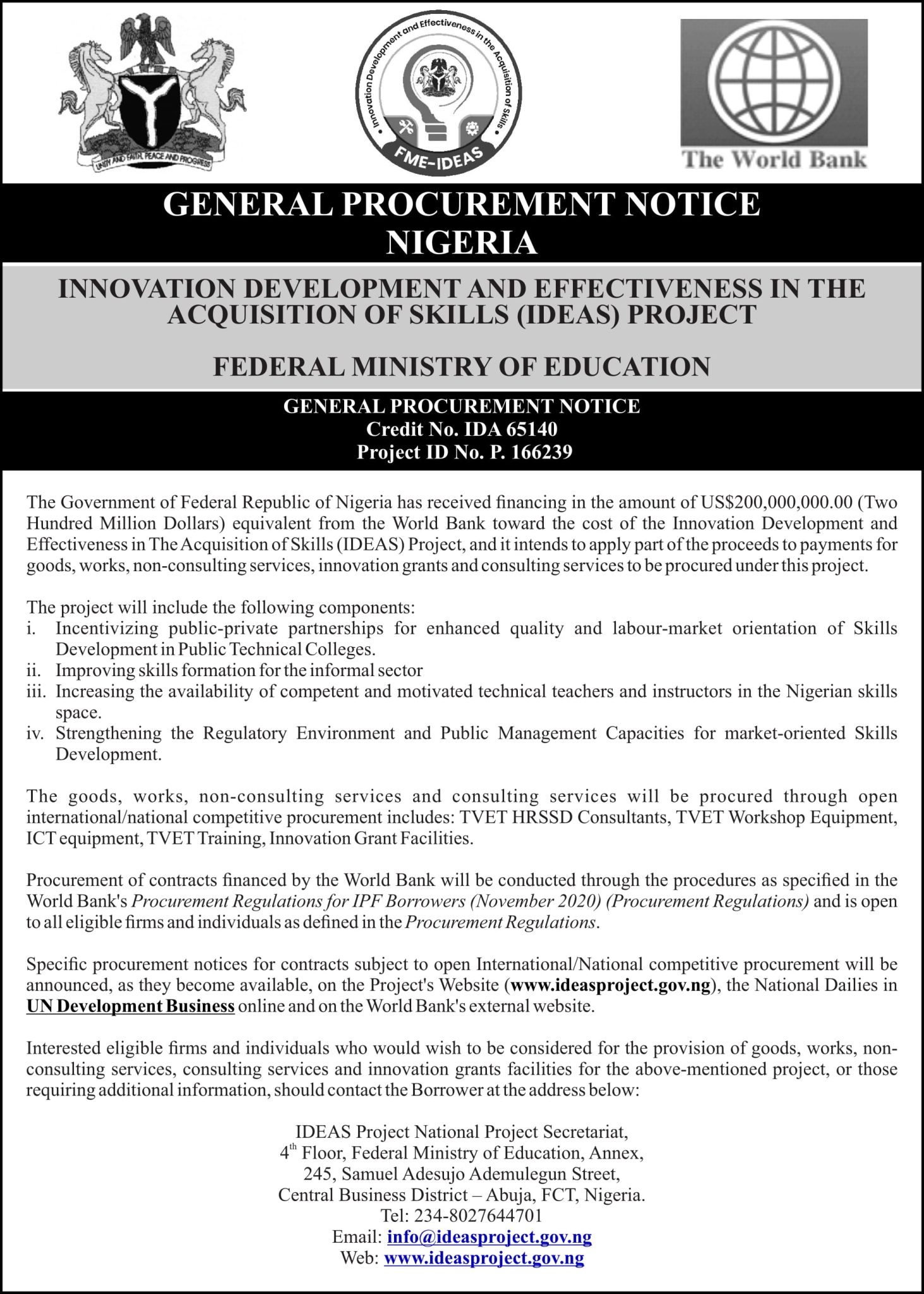 General Procurement Notice – IDEAS Project Nigeria General Procurement Notice – IDEAS Project Nigeria